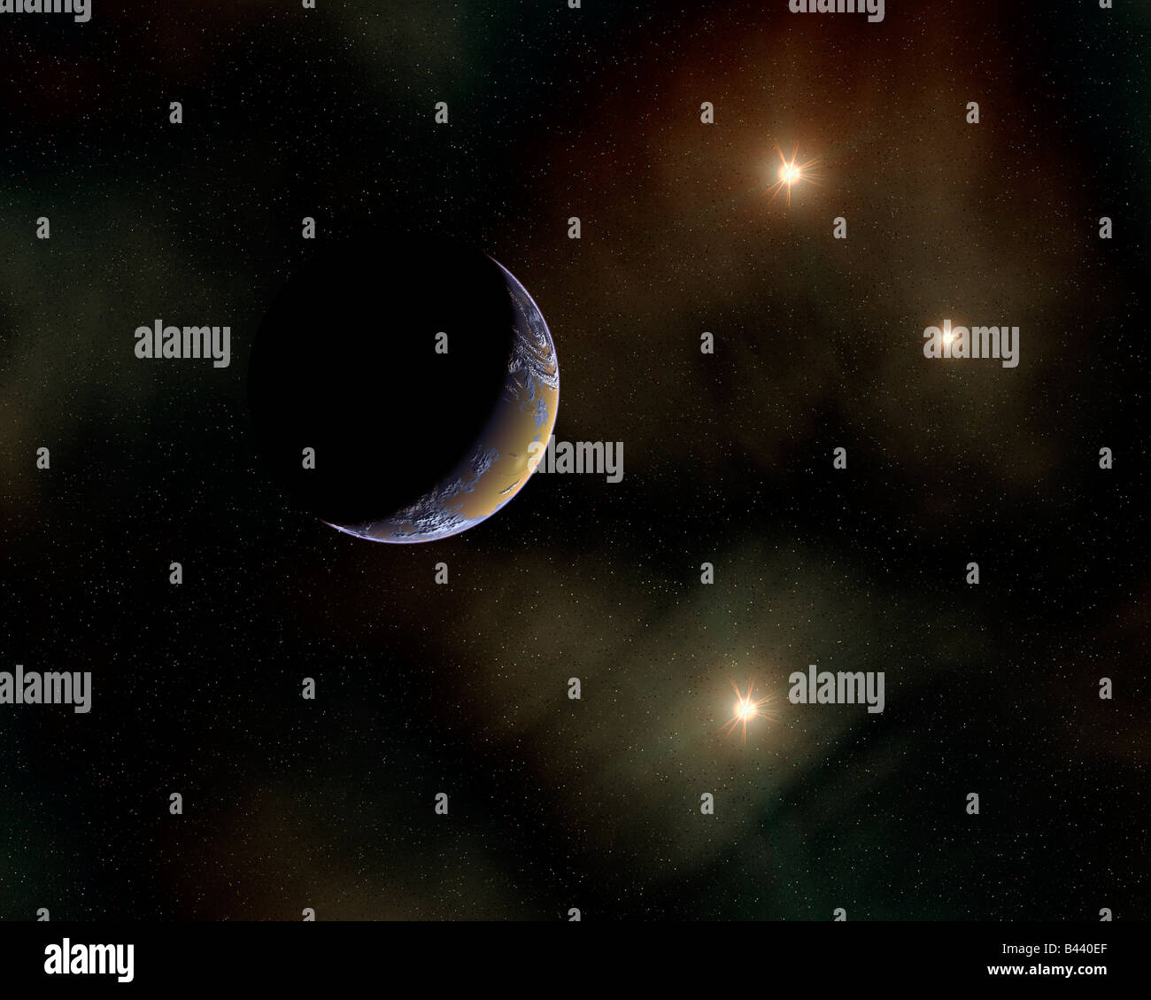 A Distant Alien World , illuminated By 3 Nearby Stars Stock Photo - Alamy