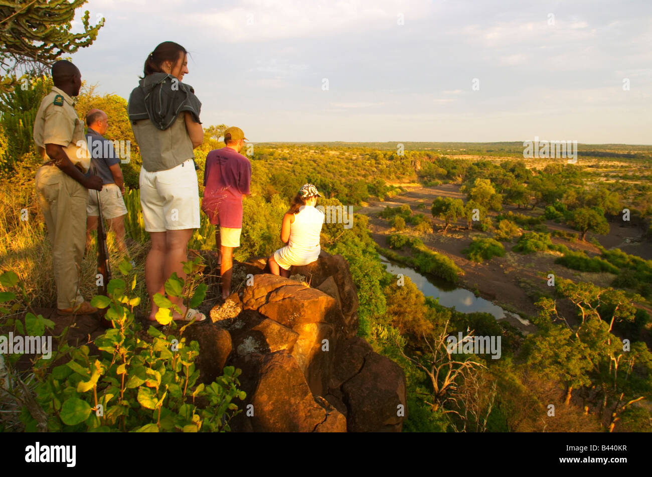Guests on bush walk Mashatu Game Reserve Northern Thuli Block Stock ...