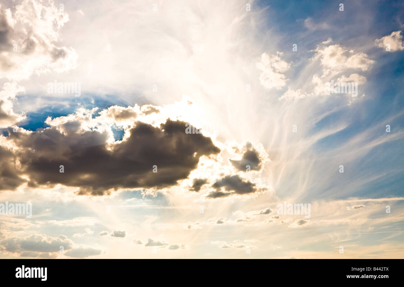 Different kinds of clouds at dawn sky Stock Photo - Alamy