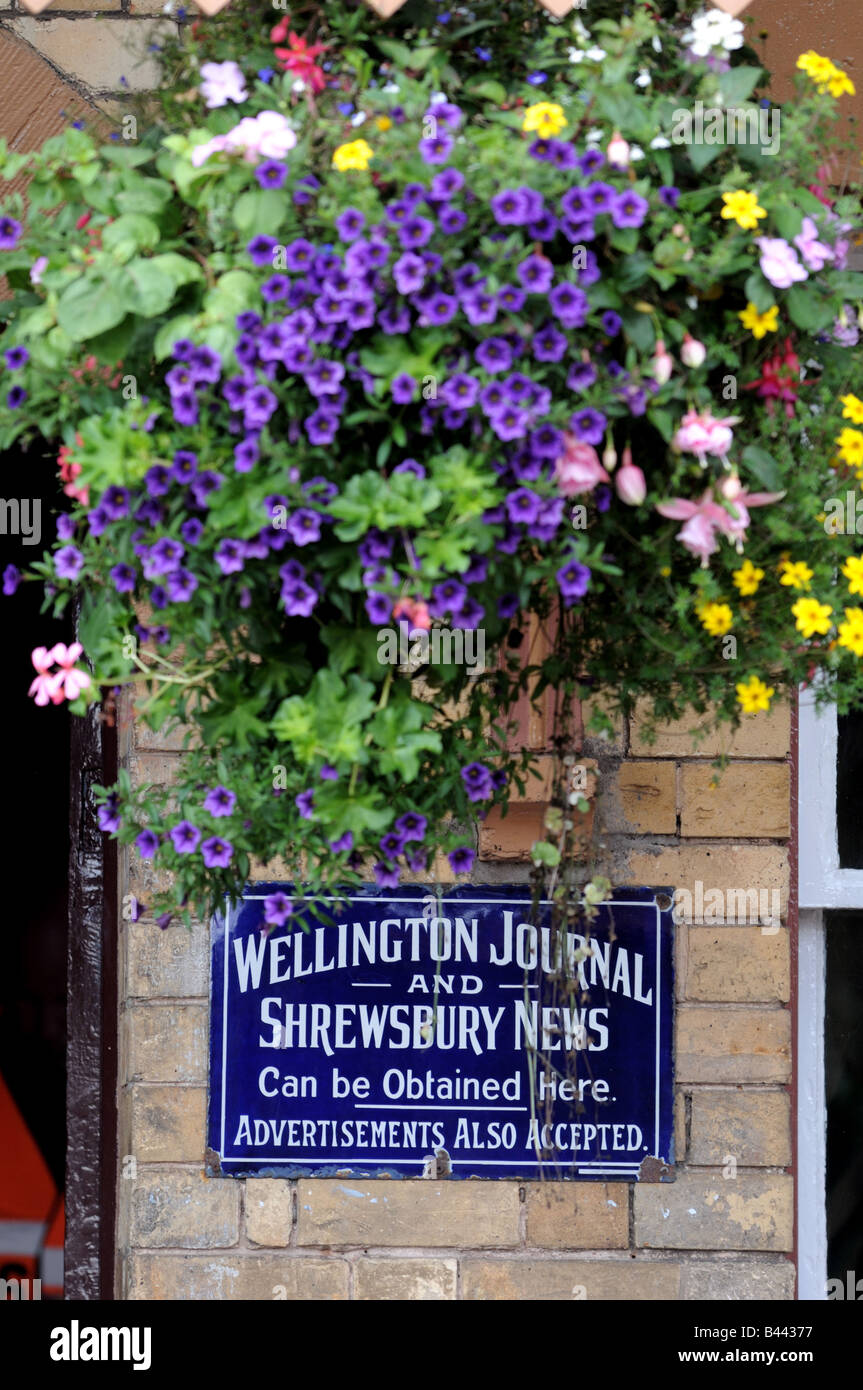 Enamel sign and hanging basket at Hampton Loade station on the Severn ...