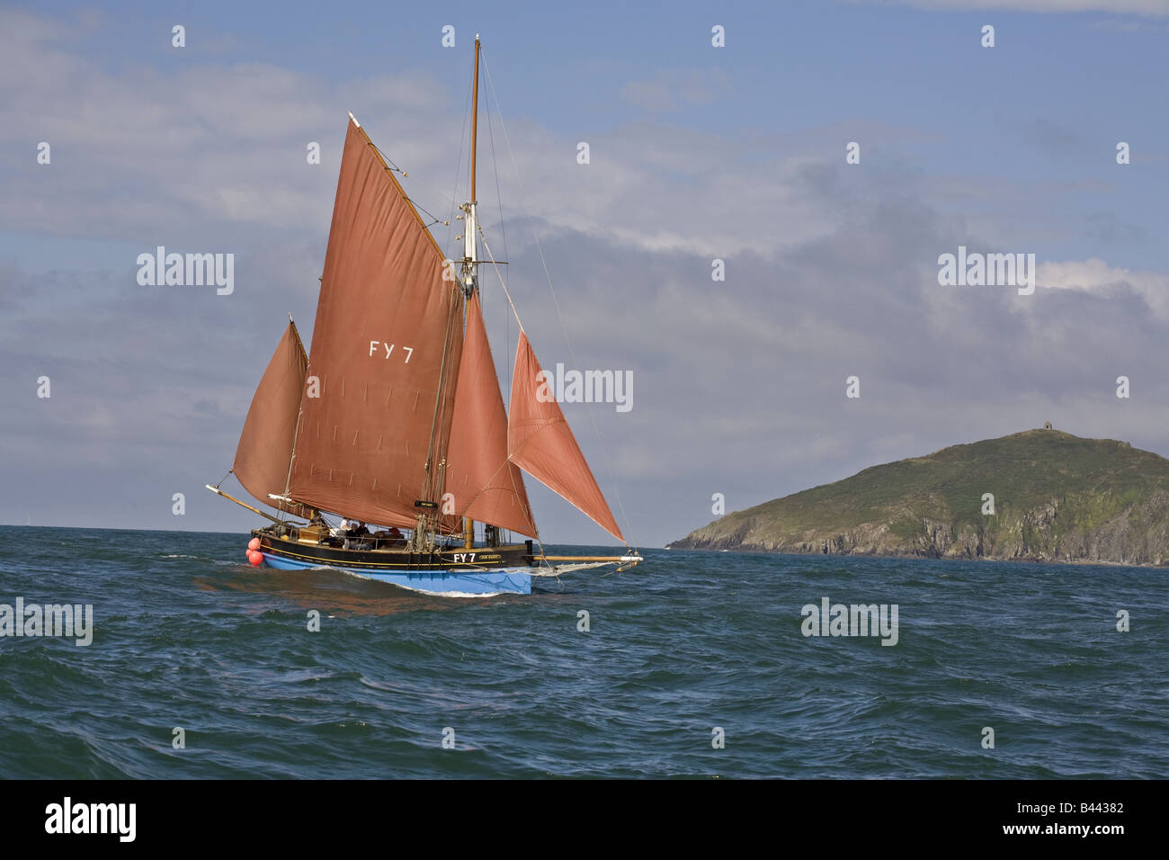 Cornish Lugger Our Daddy under sail off Rame Head Cornwall Stock Photo ...