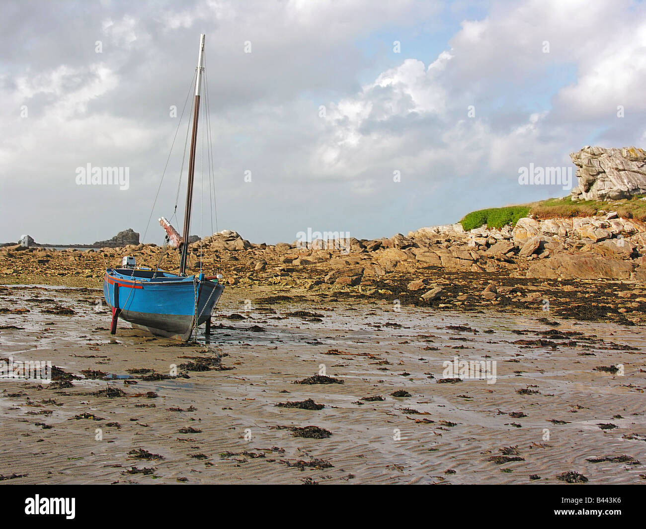 stony coast at ebb tide, Santec, France Stock Photo - Alamy