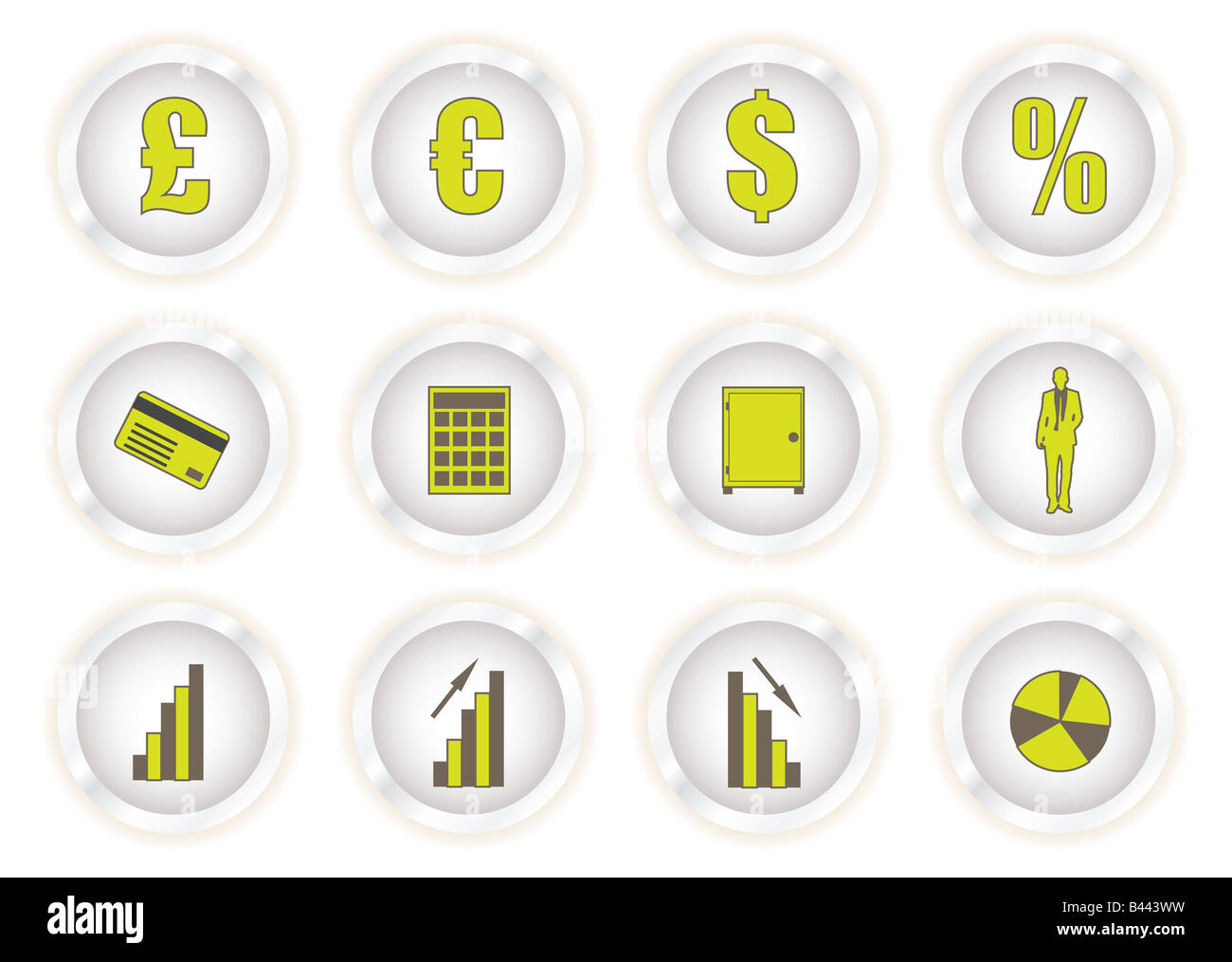 collection of eight buttons with financial symbols and icons Stock ...