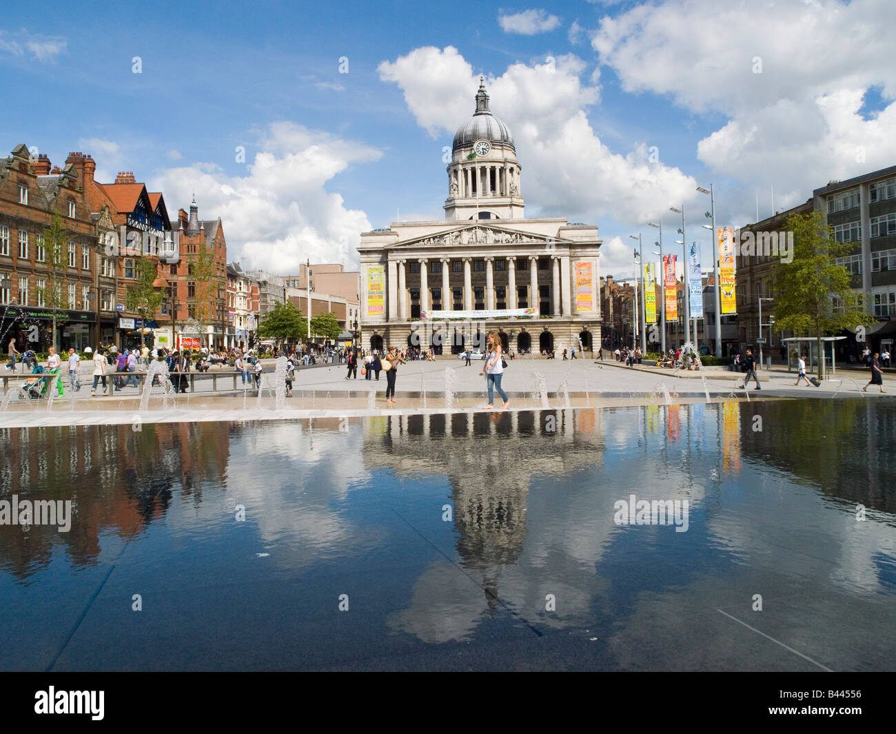 The Council House reflected in the fountains in the Market Square ...