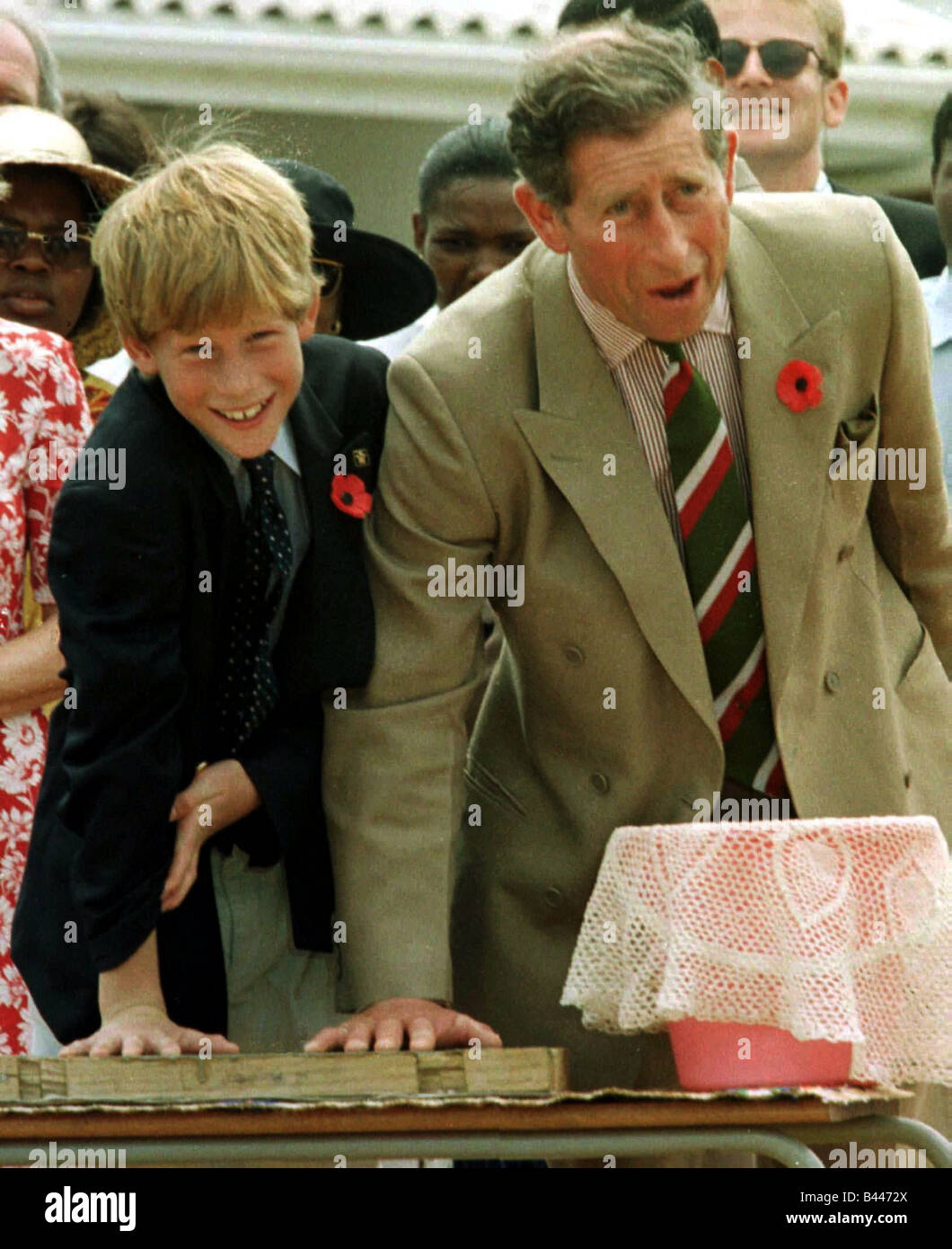 Prince Charles with his son Prince Harry leaving their hand prints in ...