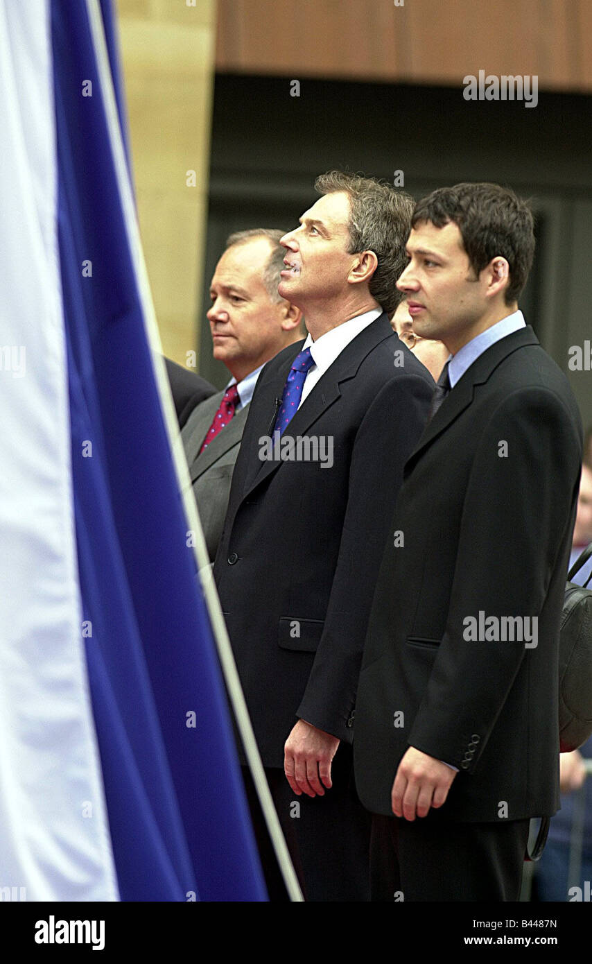 Prime Minister Tony Blair May 2002 Peter Cox and son Ian Dewar looking ...