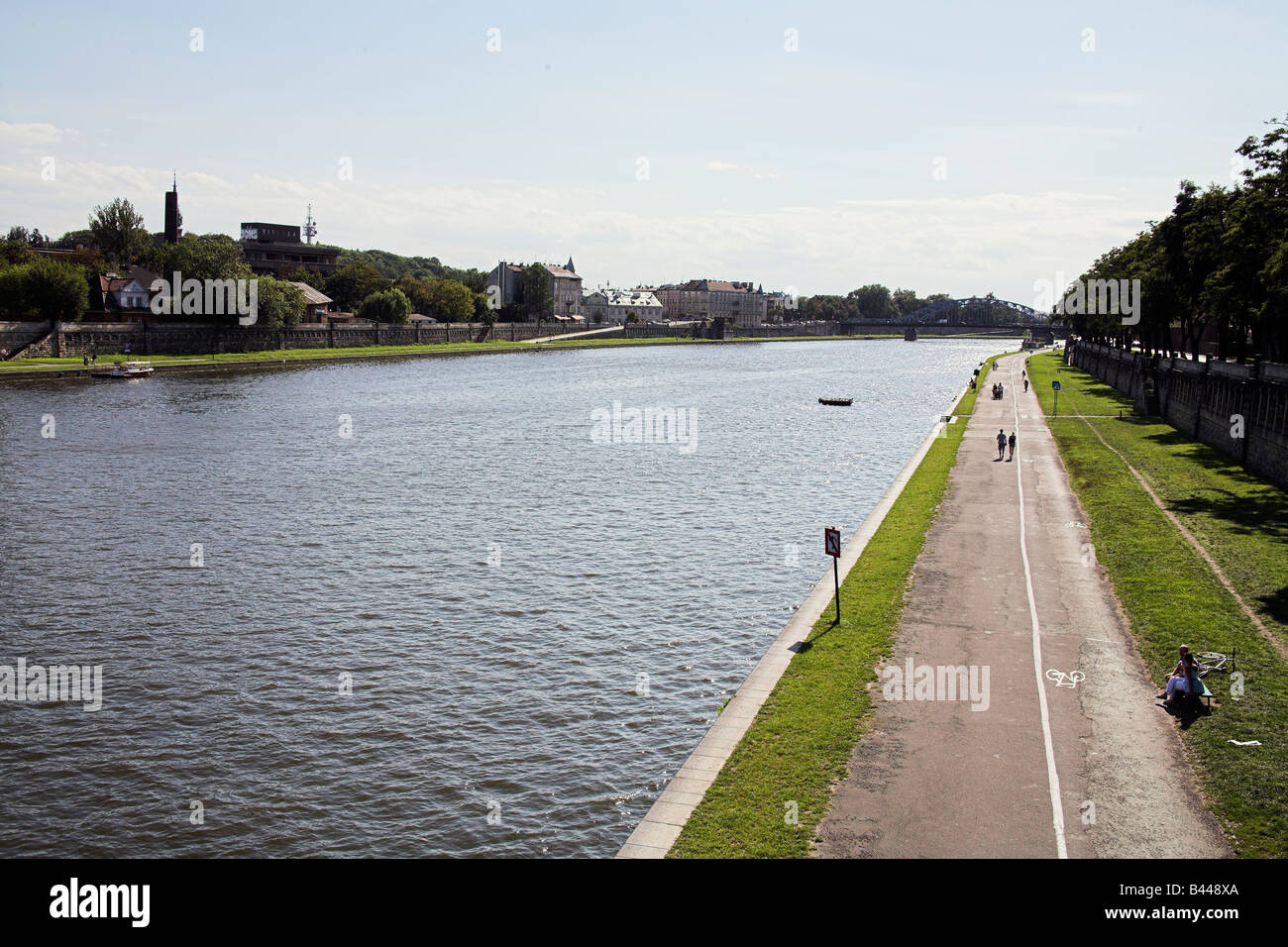 people walking along the banks of the River Vistula on afternoon in ...