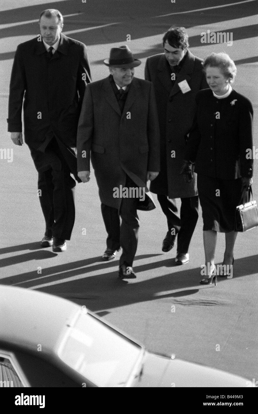 Margaret Thatcher meets President Mikhail Gorbachev at RAF base Brize ...
