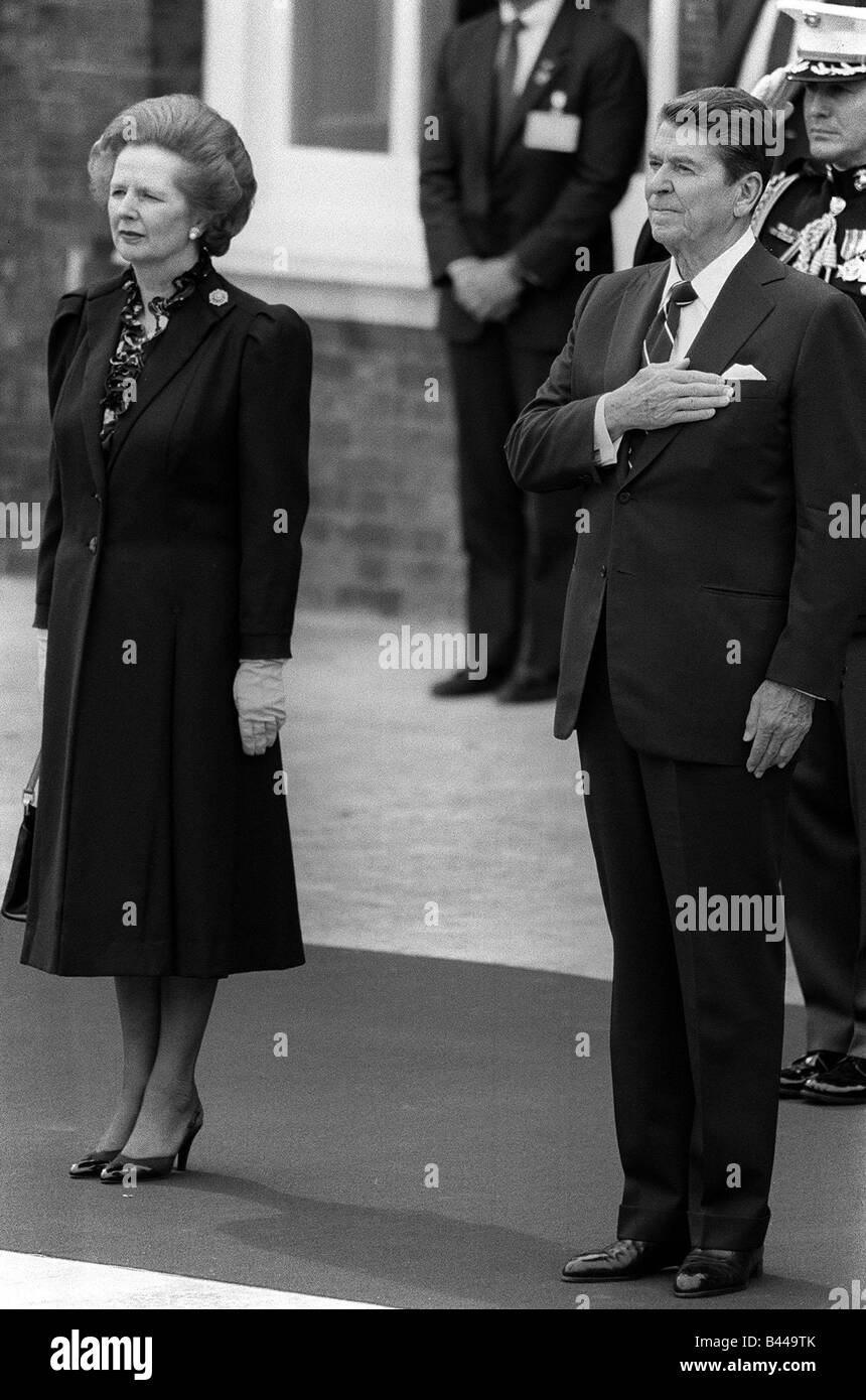 Margaret Thatcher and Ronald Reagan US President 1984 during his visit ...