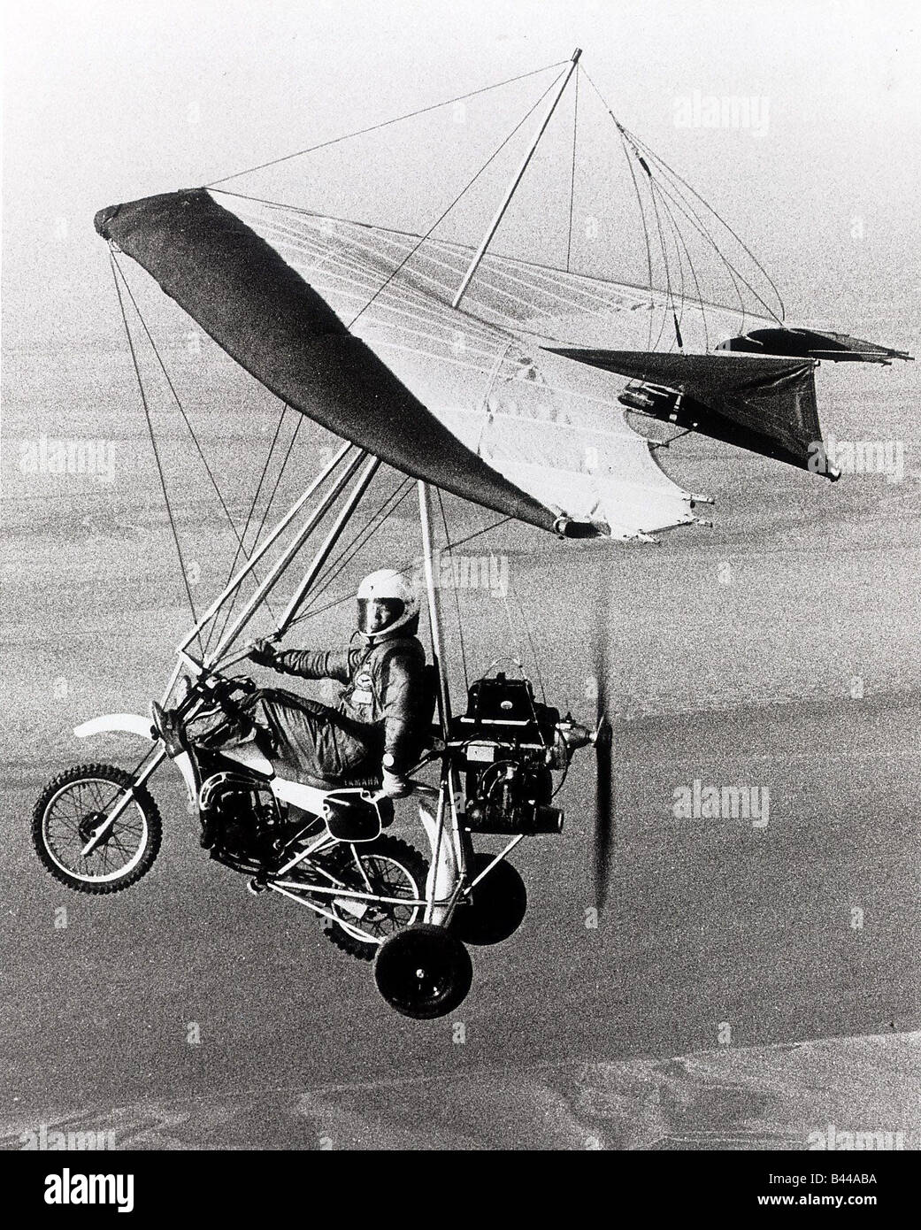 Microlight Aircraft Motorbike Test pilot Geoff Ball flies s the skybike ...