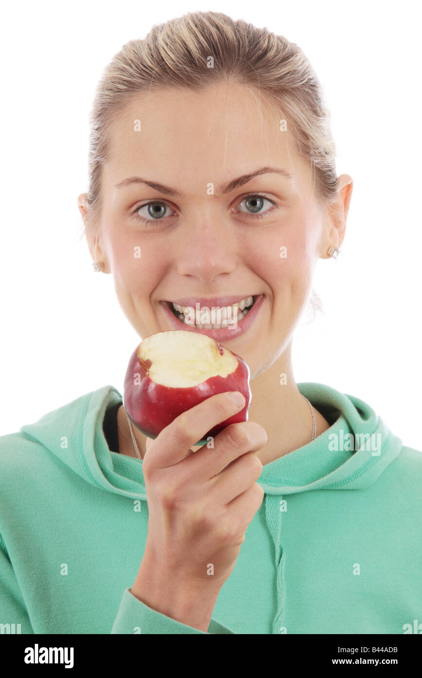 Young Woman Holding Red Apple Model Released Stock Photo - Alamy