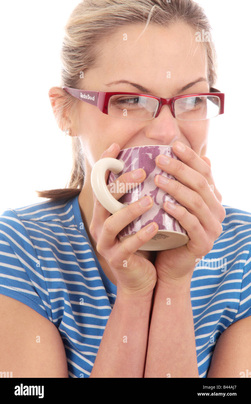 Young Woman Drinking Cup of Tea Model Released Stock Photo - Alamy