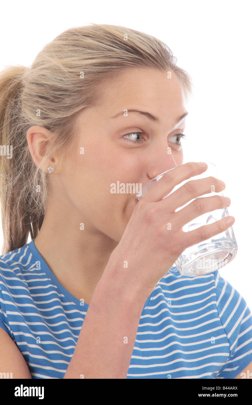 Young Woman Drinking Glass of Water Model Released Stock Photo - Alamy