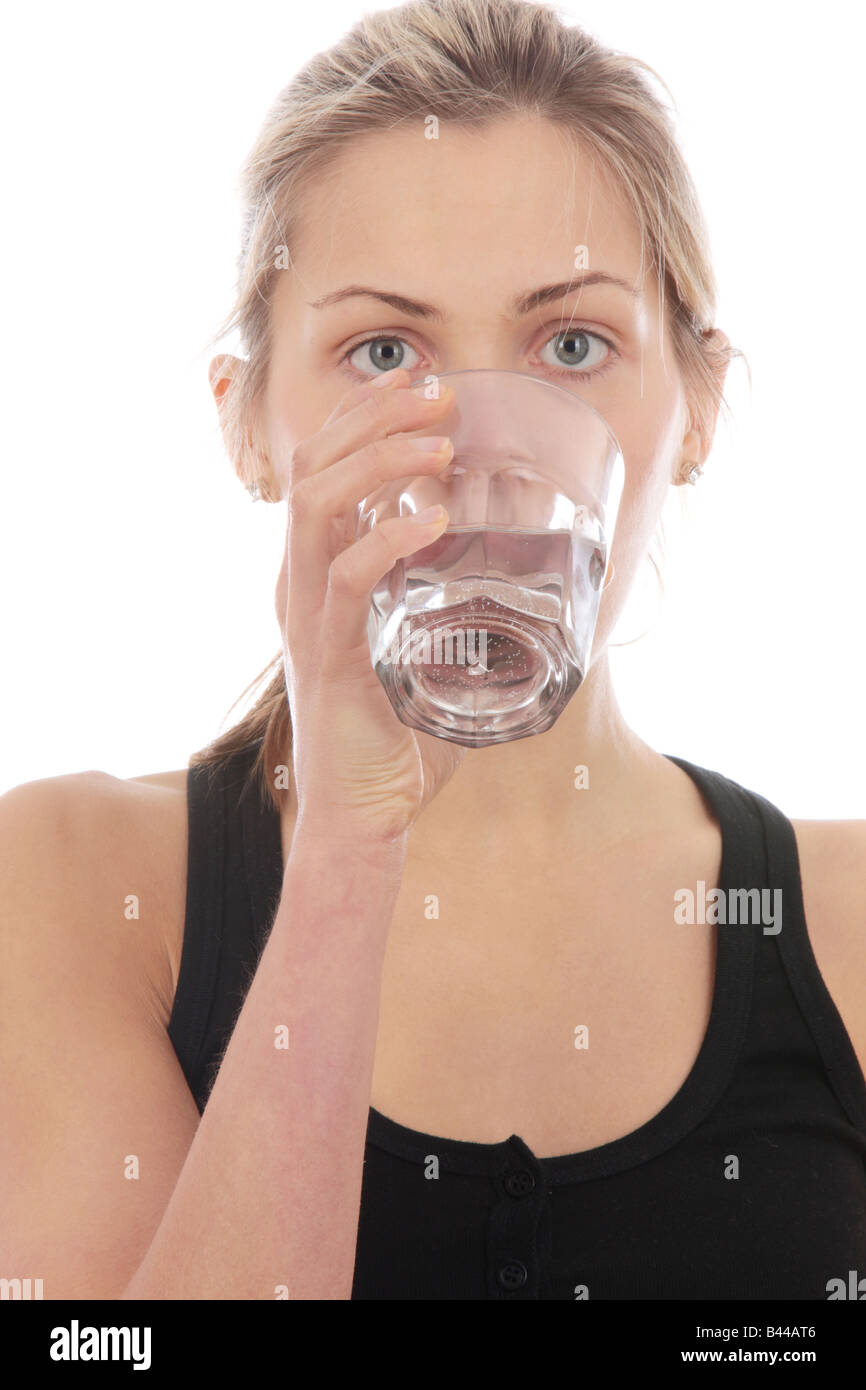 Young Woman Drinking Glass of Water Model Released Stock Photo - Alamy