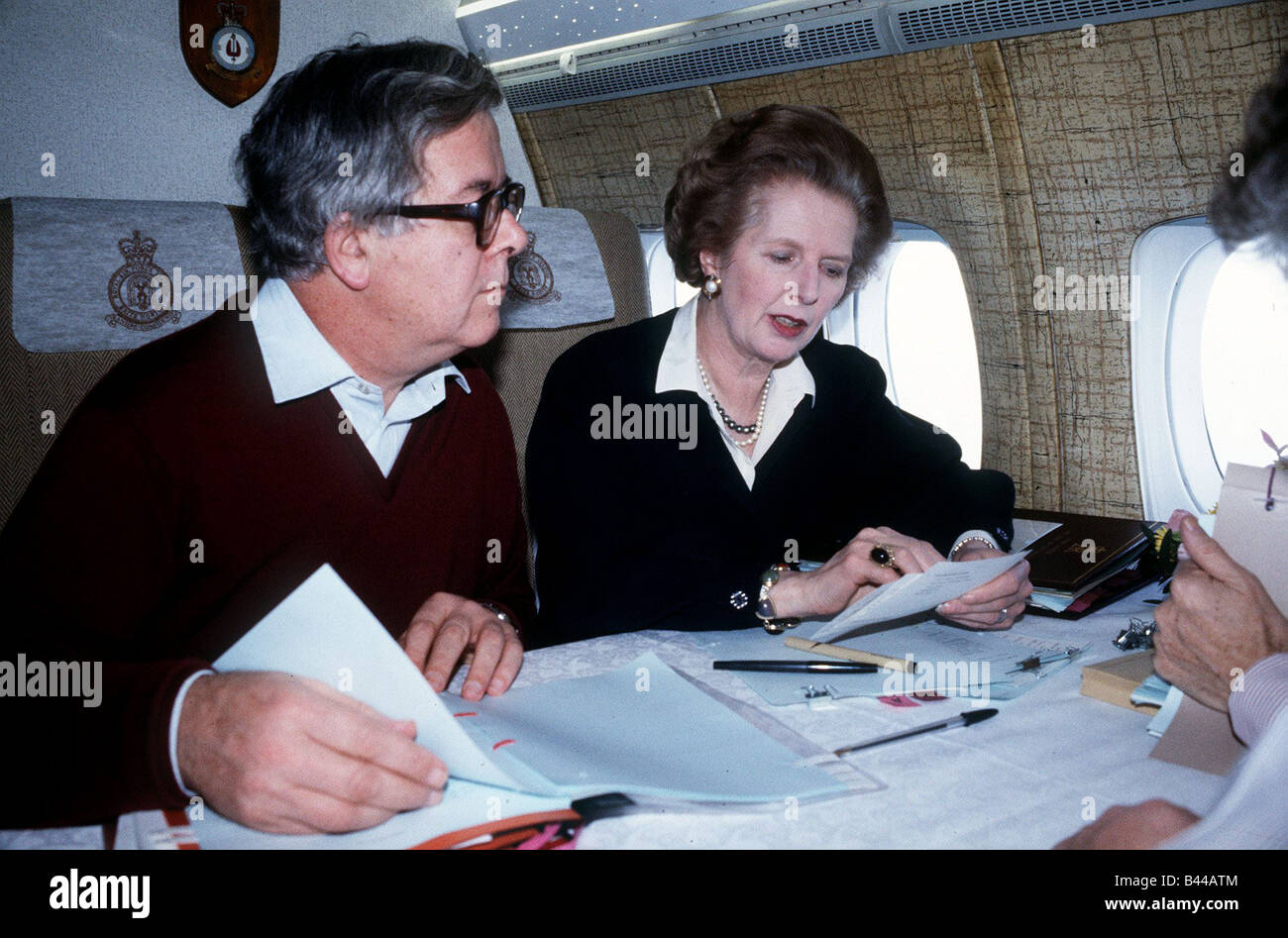 Margaret Thatcher MP prime Minister with Geoffrey Howe MP sit on a ...
