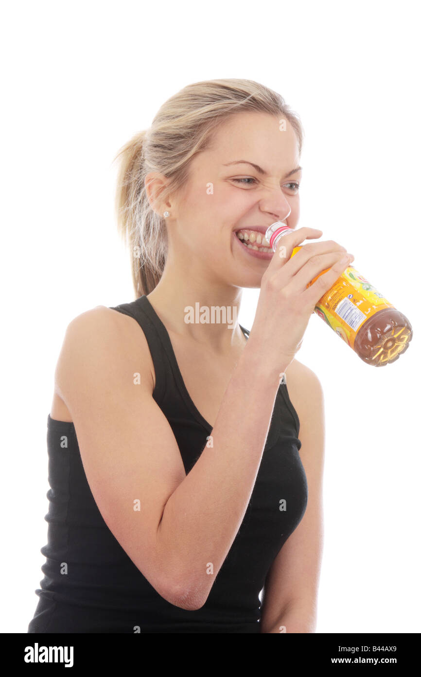 Young Woman Drinking Iced Tea Model Released Stock Photo - Alamy