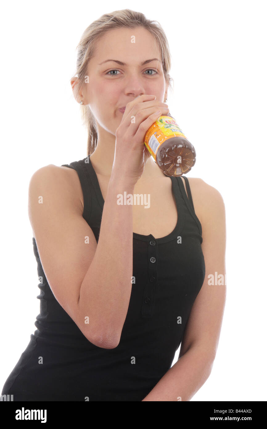 Young Woman Drinking Iced Tea Model Released Stock Photo - Alamy