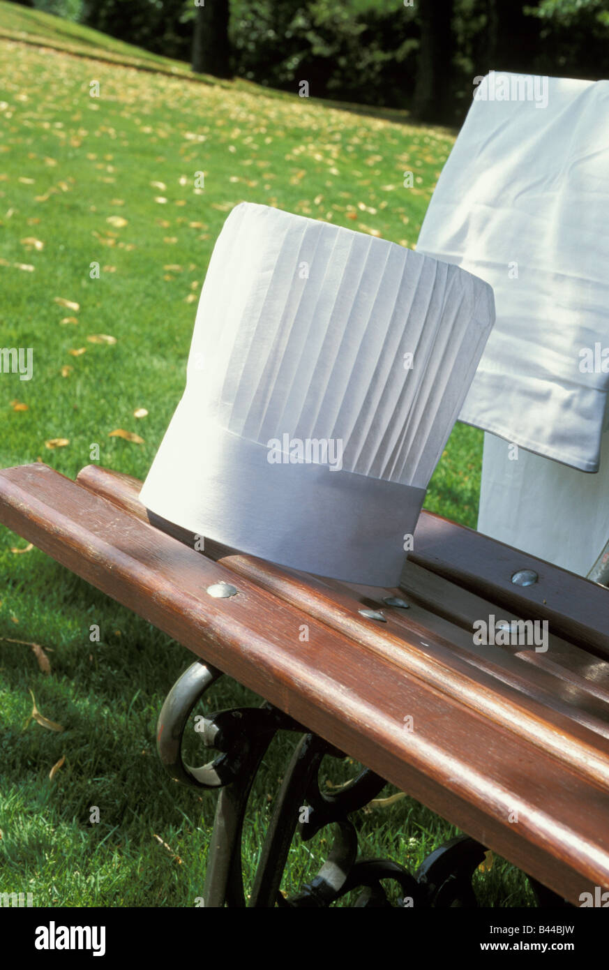Chef's hat on a bench Stock Photo - Alamy