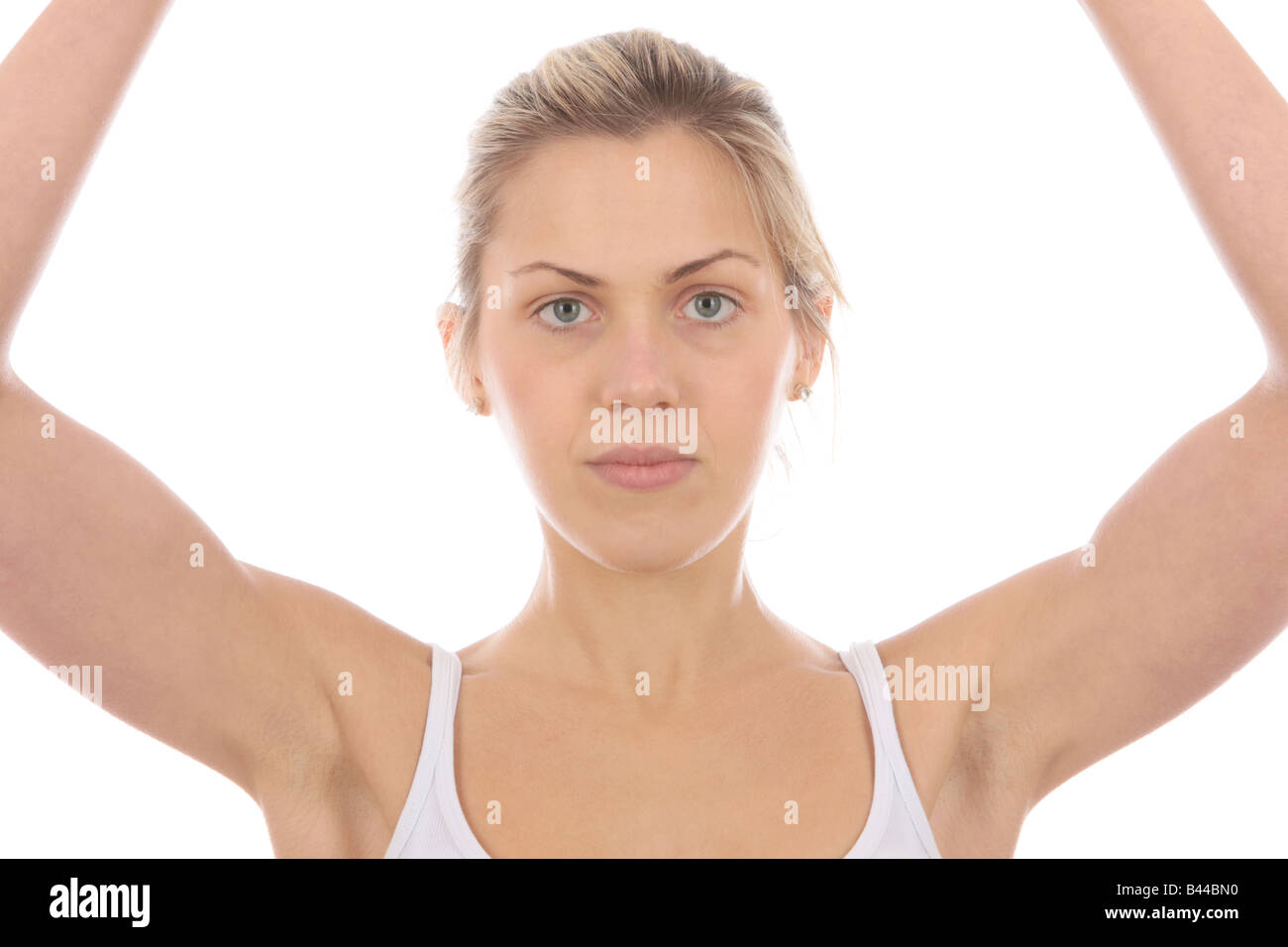 Young Woman Raising Arms above Head Model Released Stock Photo - Alamy