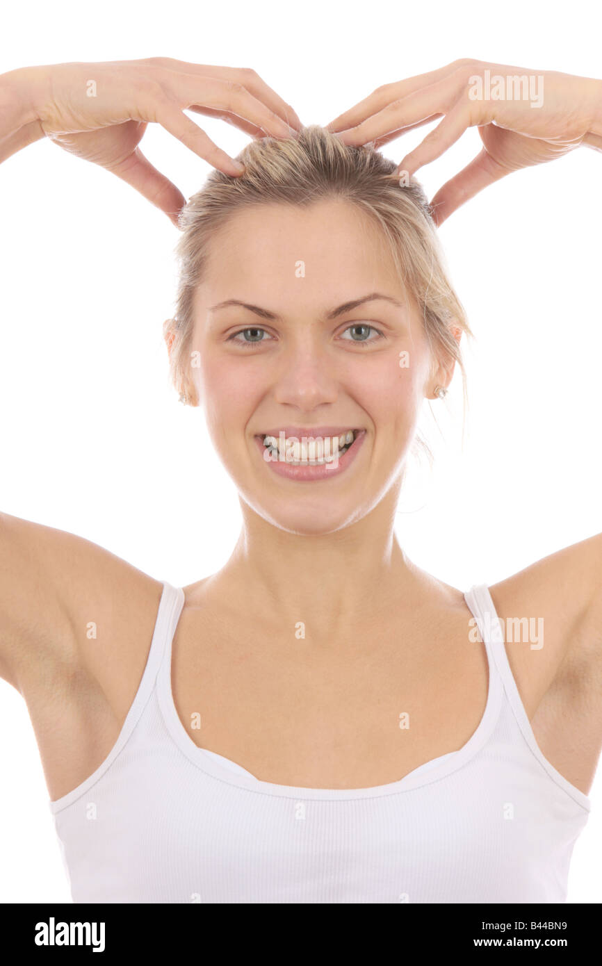 Young Woman Touching Head Model Released Stock Photo - Alamy