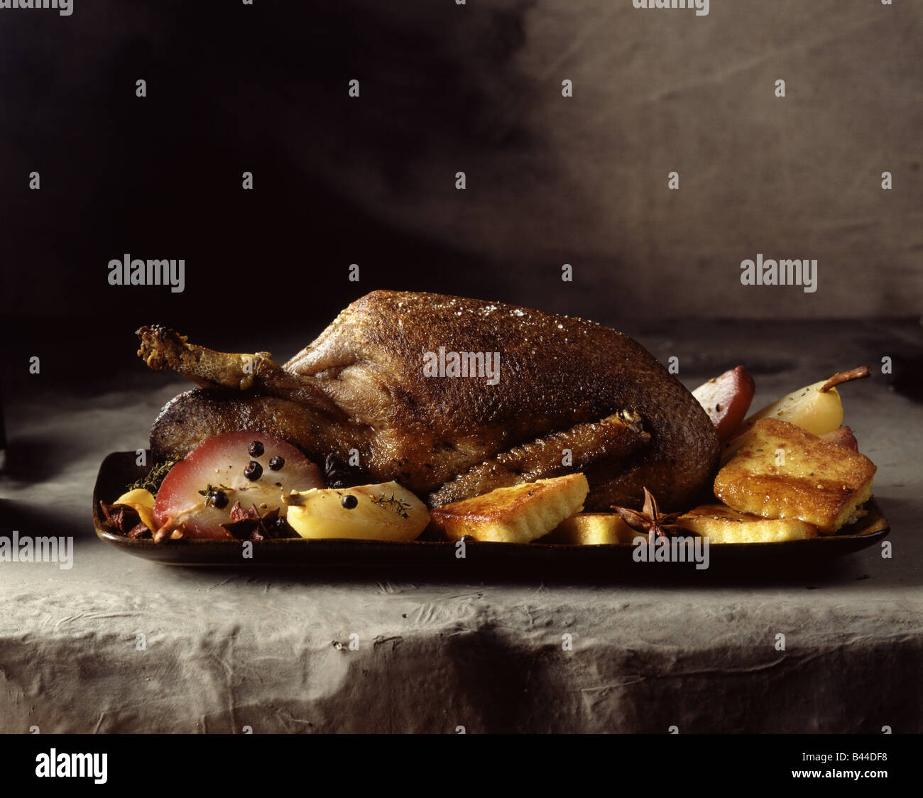 roast wild duck with two pears Stock Photo - Alamy
