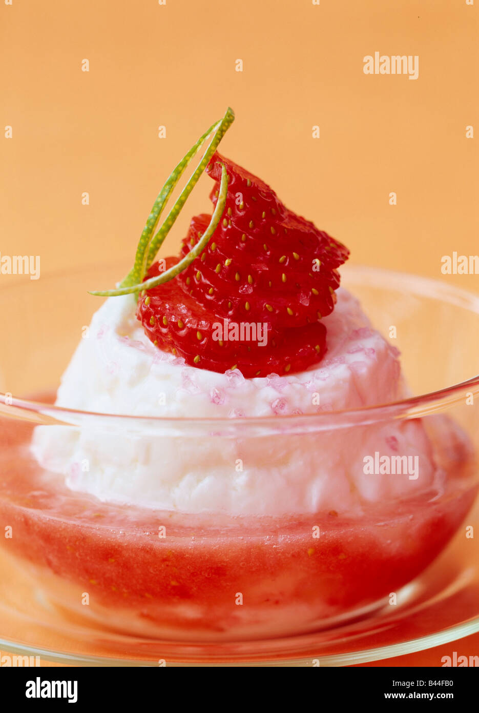 Fromage Blanc Faisselle with strawberry and lime coulis Stock Photo - Alamy