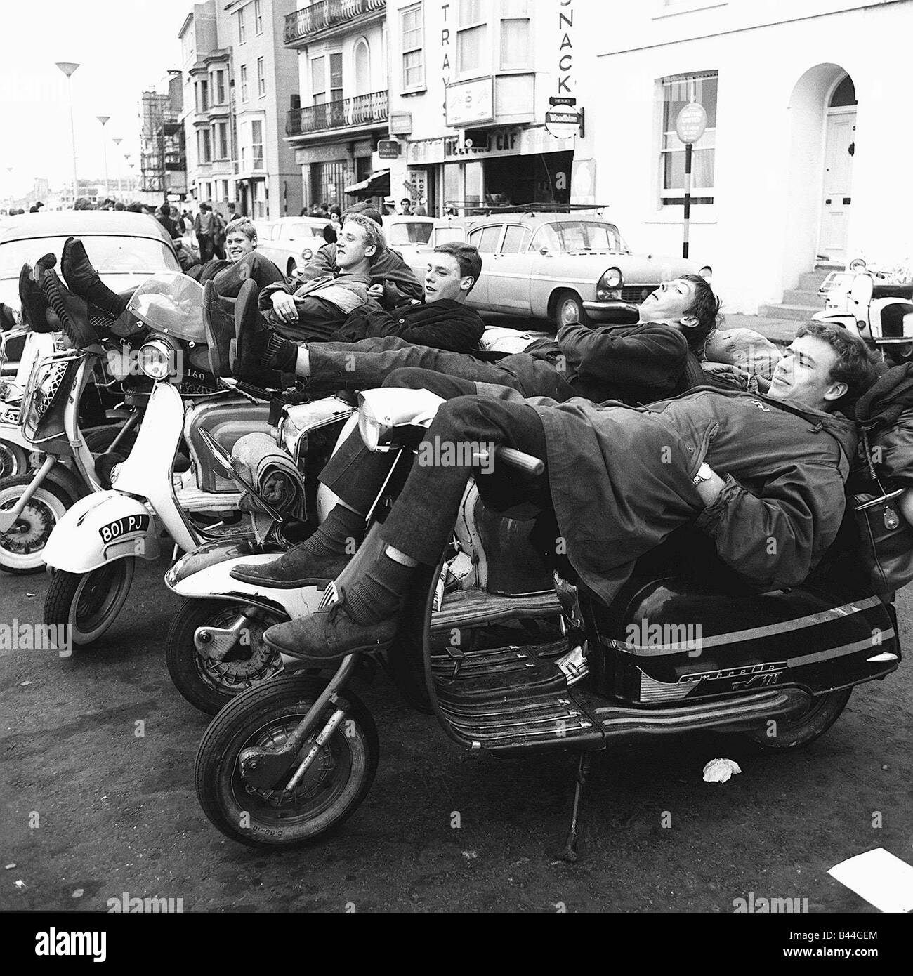 Mods on scooters Black and White Stock Photos & Images - Alamy
