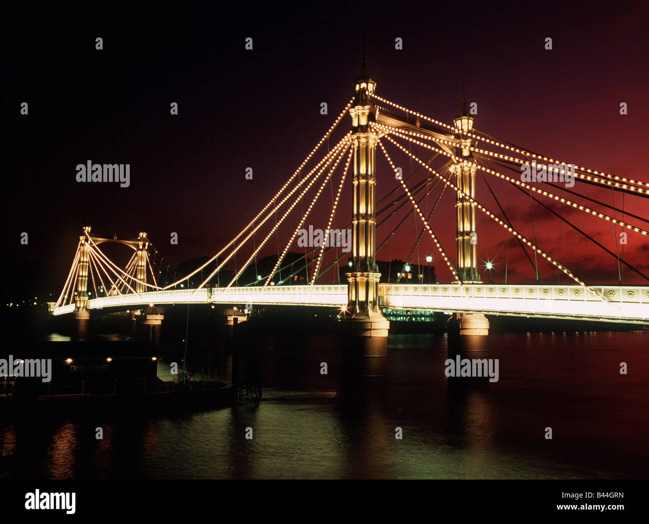Albert Bridge lit up at night London England Stock Photo - Alamy