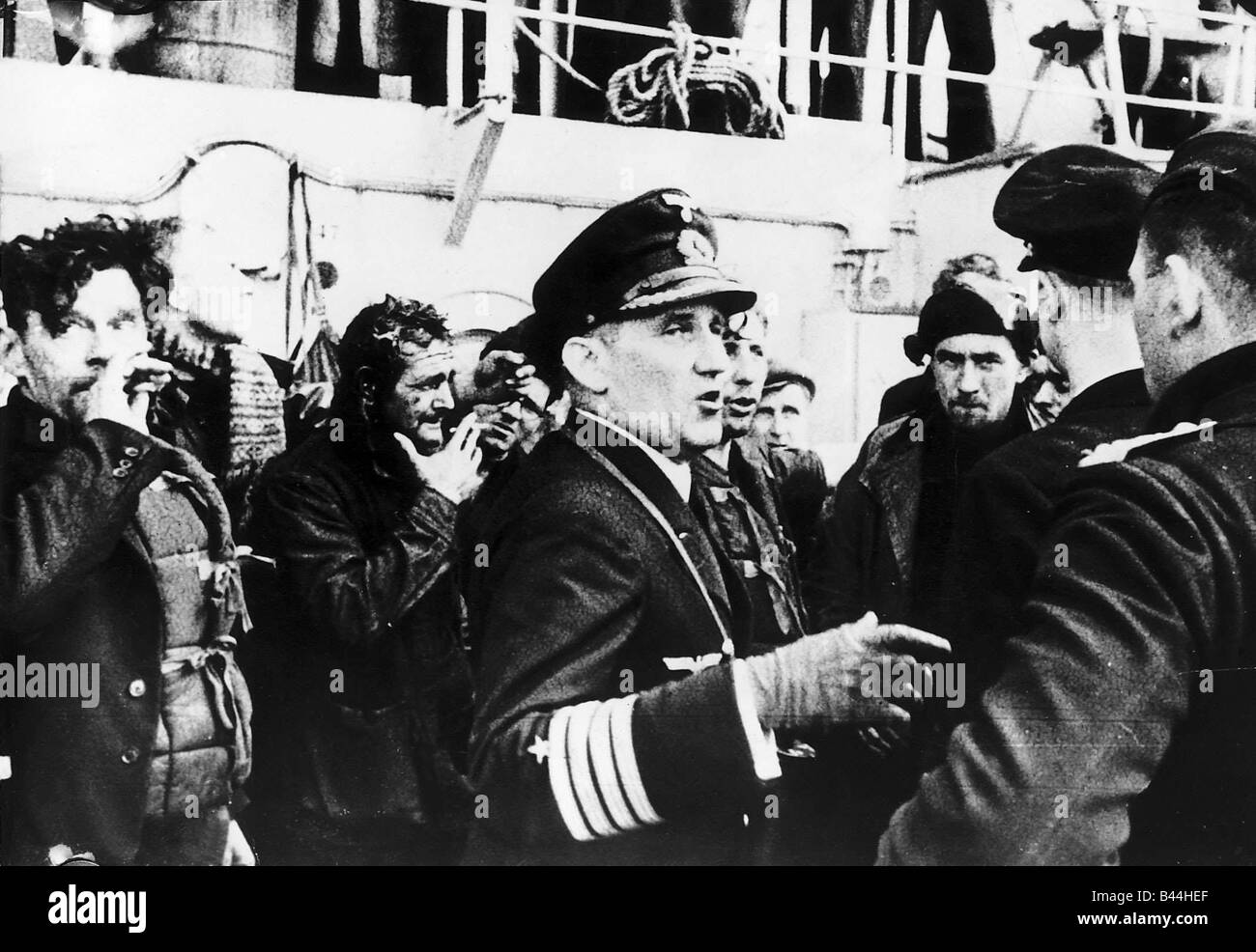German captain gives orders after picking up survivors from British ...