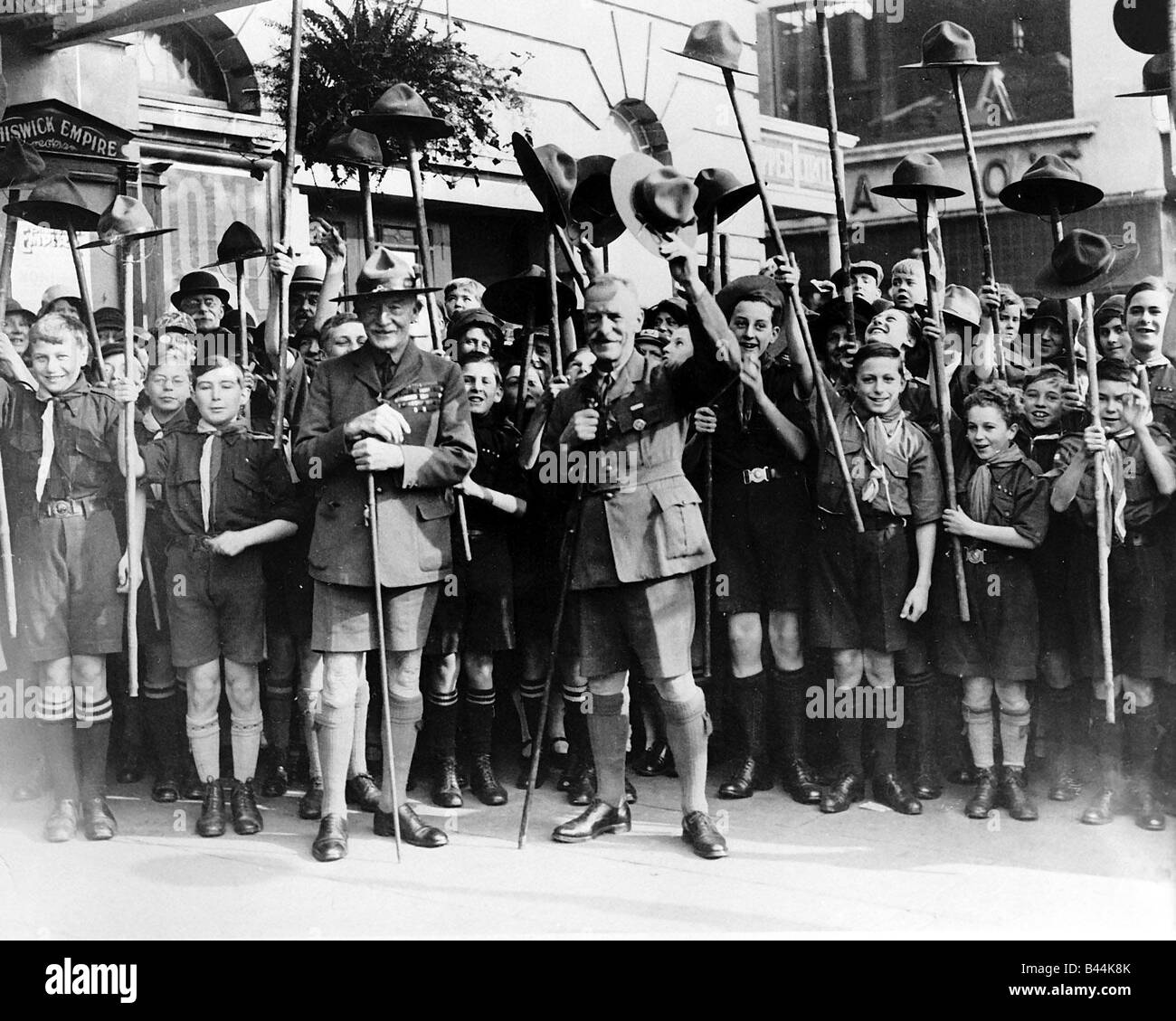 Lord Baden Powell founder of the Boy Scouts Cubs with group of boys ...