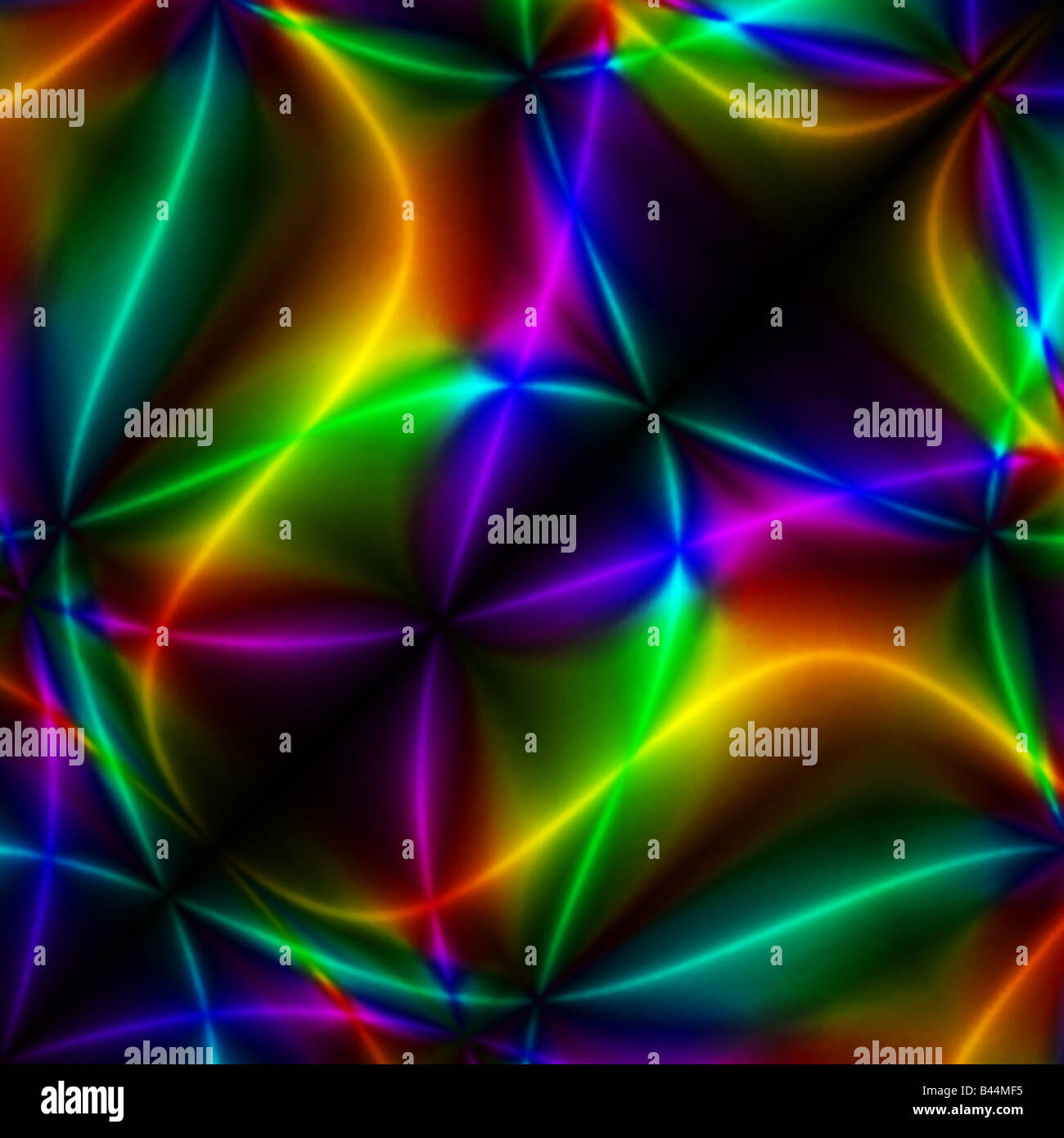 Bright colored lines and rays on a black background An abstract ...