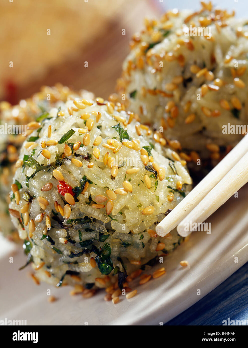 Thai rice balls with fresh herbs and ginger Stock Photo - Alamy