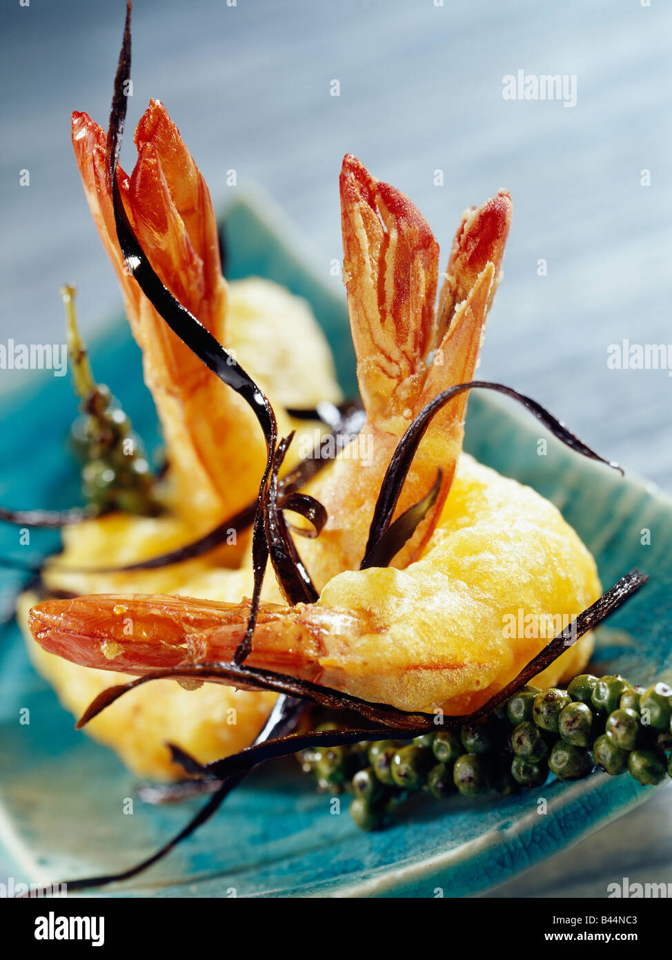Gambas and green pepper tempuras Stock Photo - Alamy