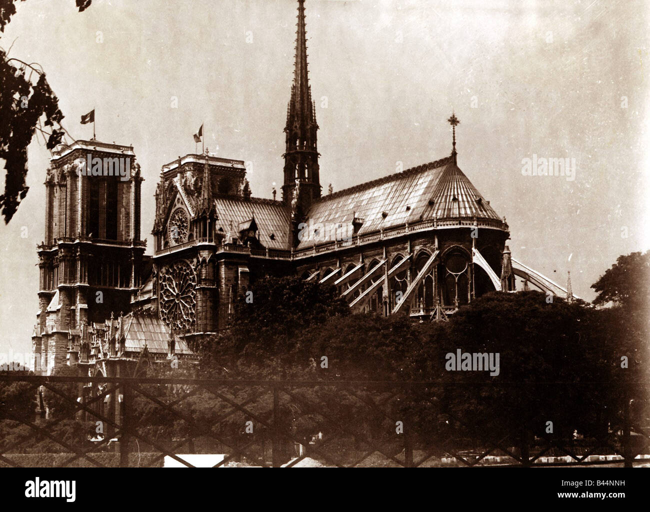 Notre Dame Cathedral in Paris France Exterior Old Ruined Building circa ...