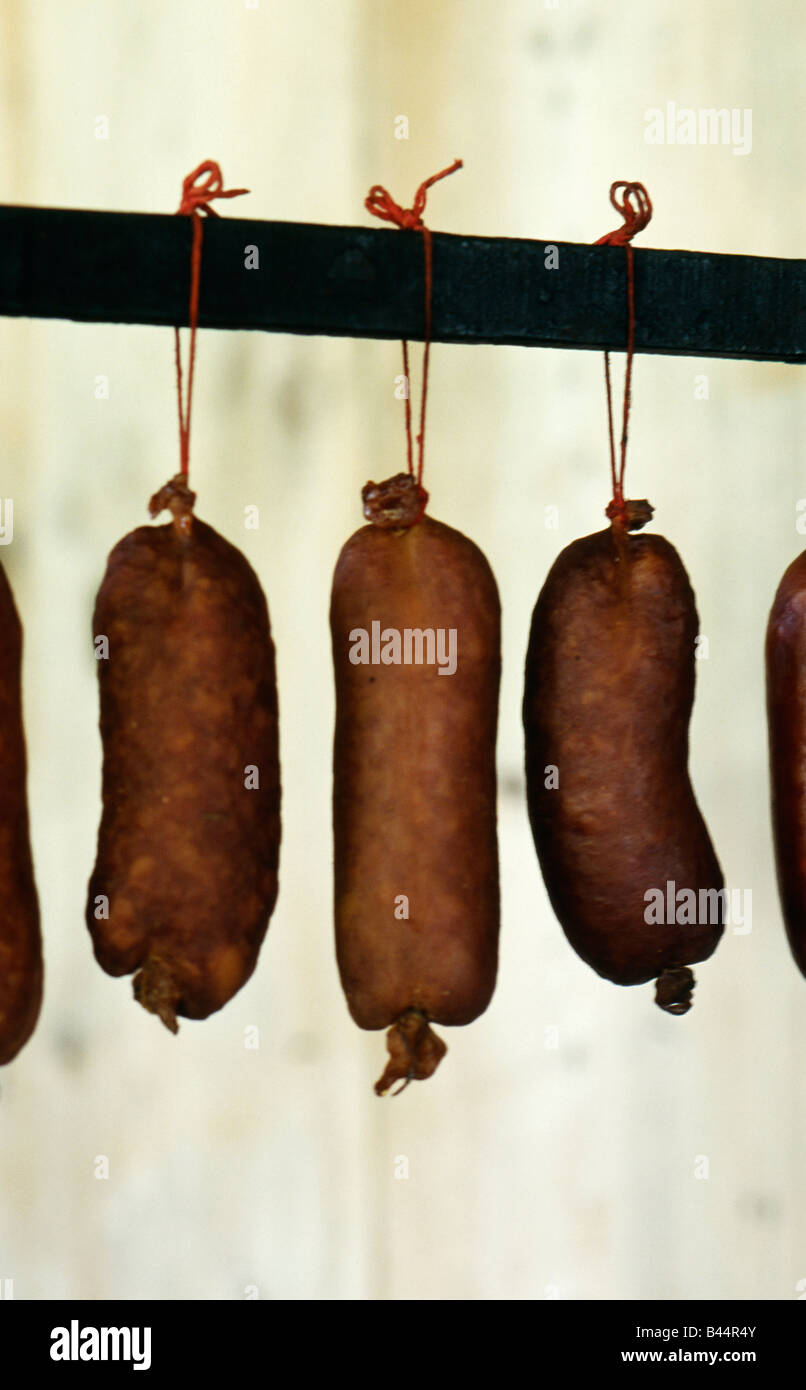 Hanging dried sausages Stock Photo - Alamy