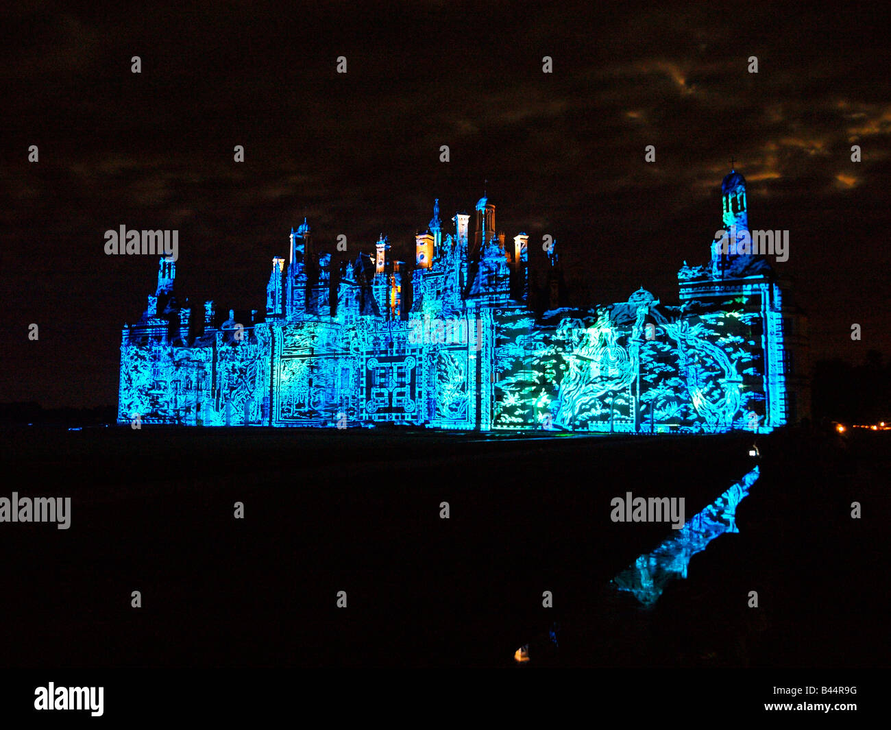 light projection, Loire castle, Chateau de Chambord, France Stock Photo ...