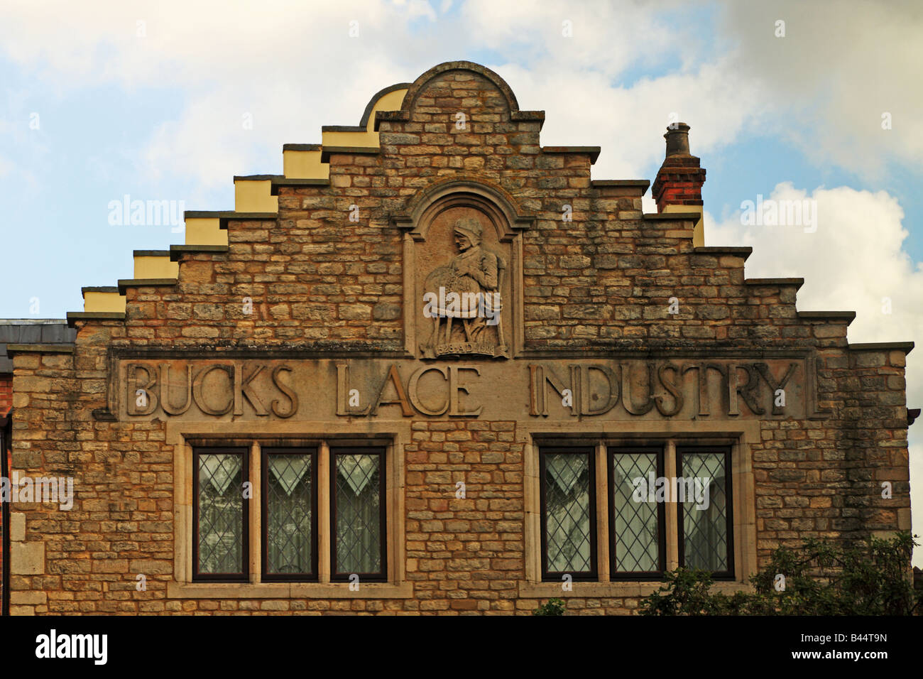 A tepped pediment on the front of the Bucks Lace Industry building ...