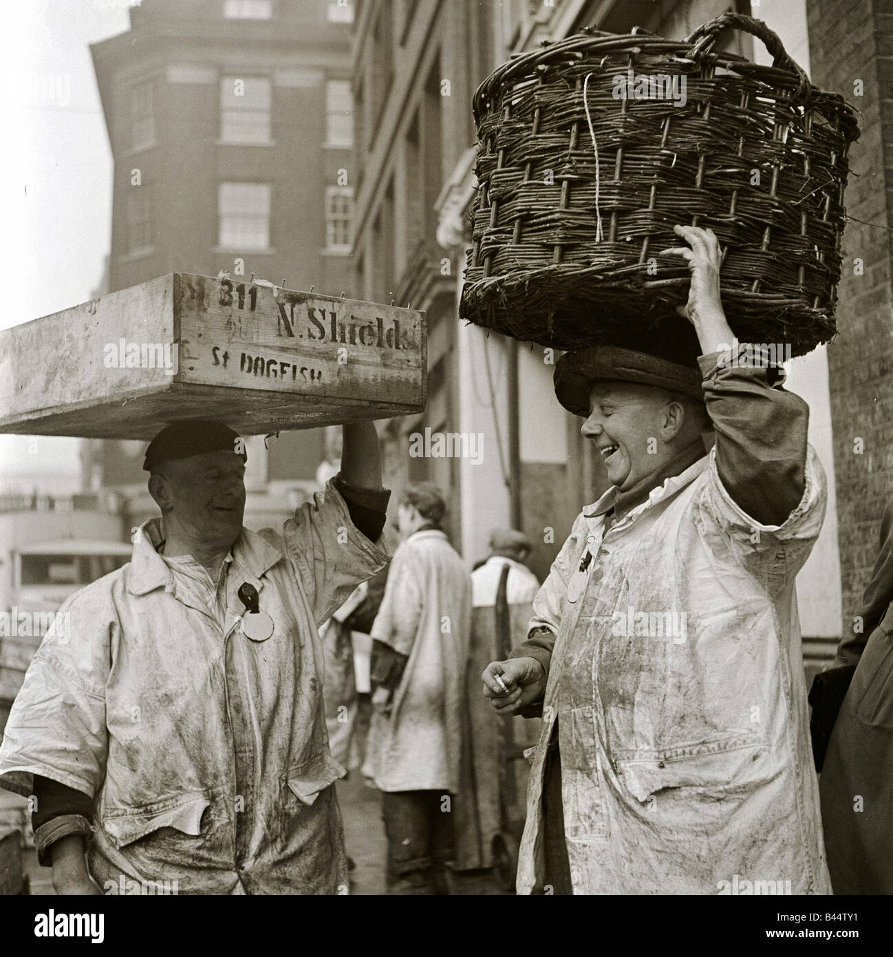 Fish porters at Billingsgate fish market London Stock Photo - Alamy