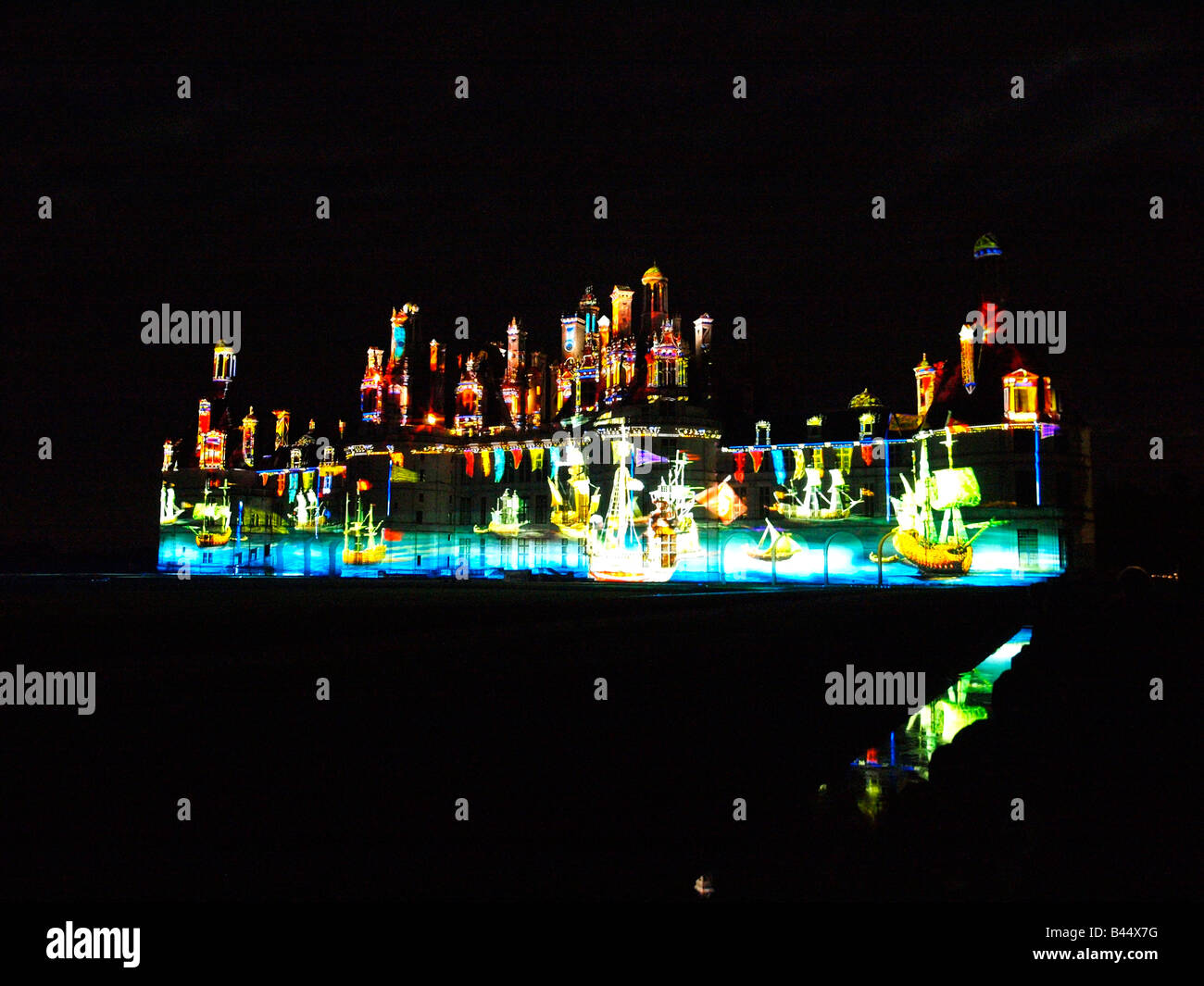 light projection, Loire castle, Chateau de Chambord, France Stock Photo ...