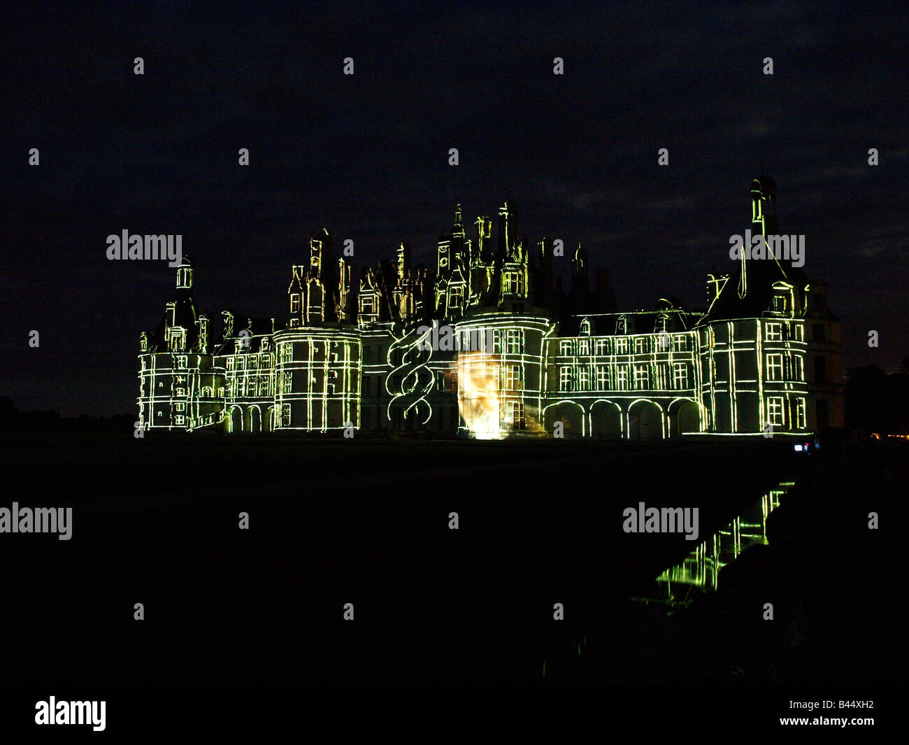 light projection, Loire castle, Chateau de Chambord, France Stock Photo ...