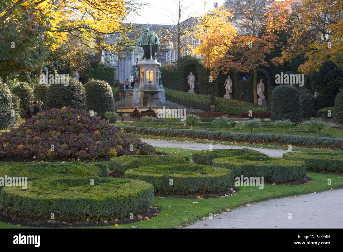 Public gardens of the Place du Petit Sablon in the upmarket and ...