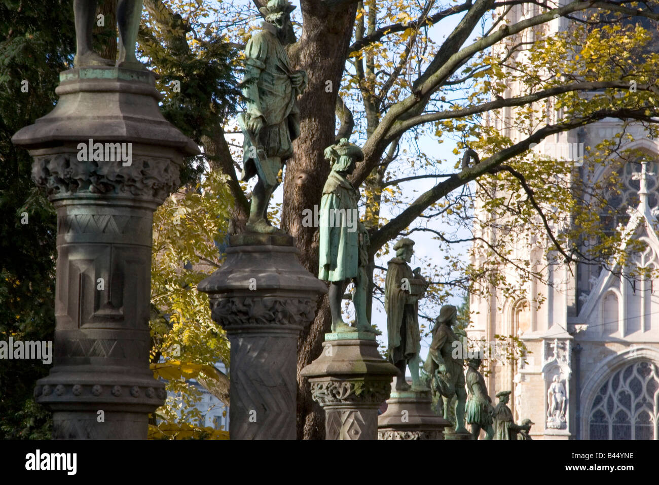 Public gardens of the Place du Petit Sablon in the upmarket and ...