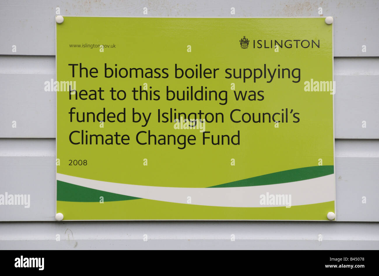Biomass boiler sign Gillespie Park Highbury London England UK Stock ...