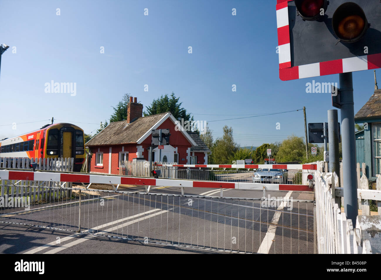 Level crossing at Axminster, Devon Stock Photo - Alamy