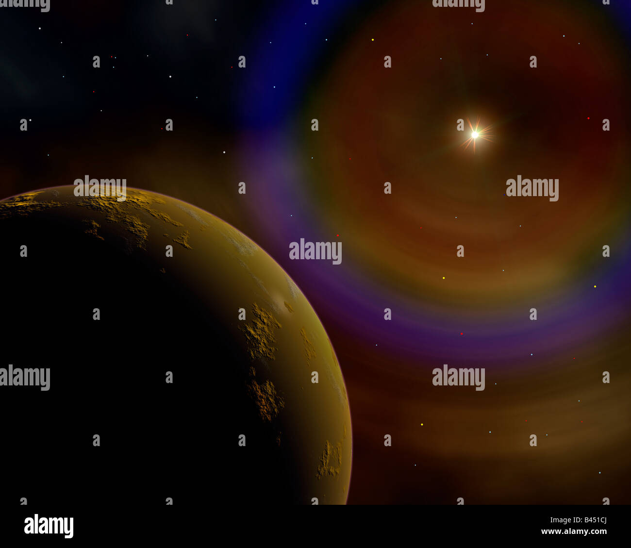 A Distant Alien World,Orbiting Its Sun. Which Is Creating Colourful ...