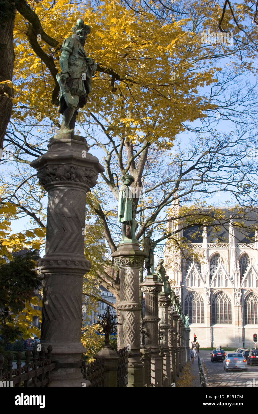 Public gardens of the Place du Petit Sablon in the upmarket and ...