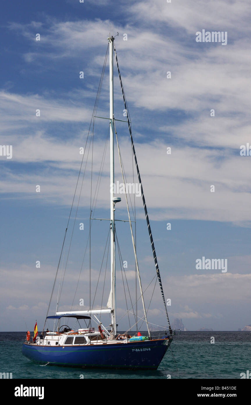 Sailing ship anchored at a beach in the Balearic Islands Stock Photo ...