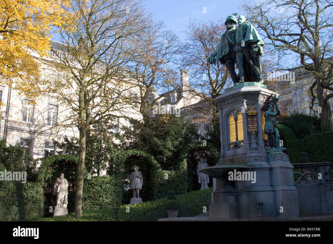 Public gardens of the Place du Petit Sablon in the upmarket and ...