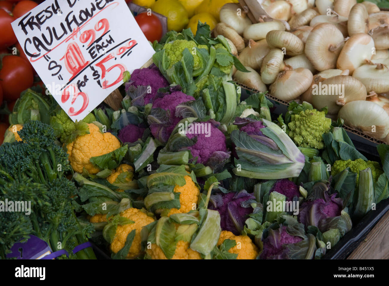 Display of cauliflower on stall Seattle Pike Place Market Seattle WA ...
