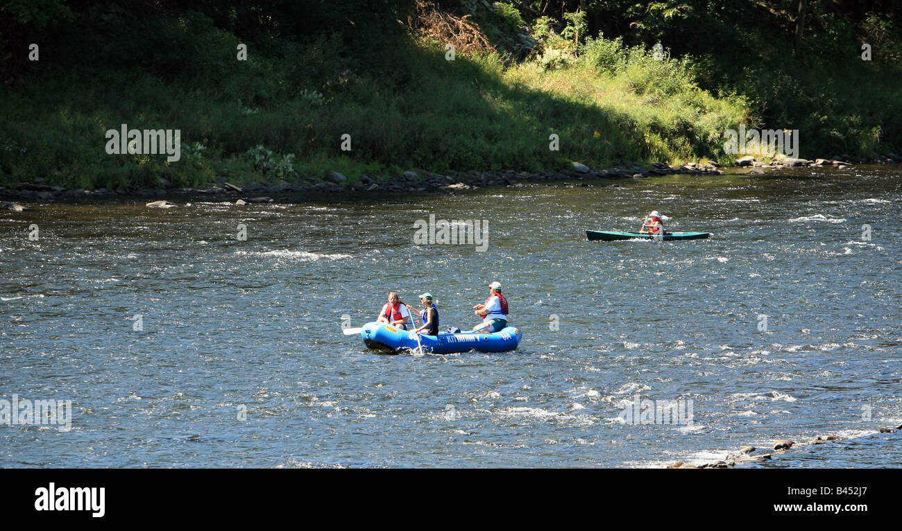 A raft and a kayak on the Delaware River. A day outing with and ...